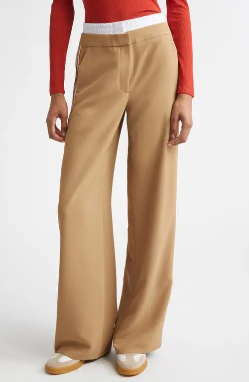 Veronica Beard Gabardine Wide Leg Trousers - Khaki