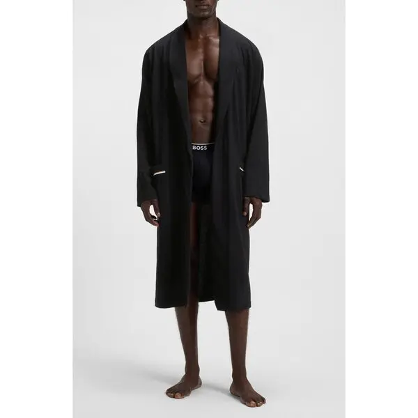 BOSS Shawl Collar Knit Cotton Robe - Black