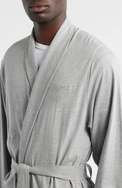 BOSS Shawl Collar Knit Cotton Robe - Medium Grey