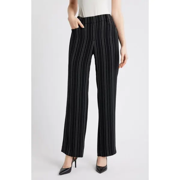 Anne Klein Striped Wide-leg Pull-on Pants