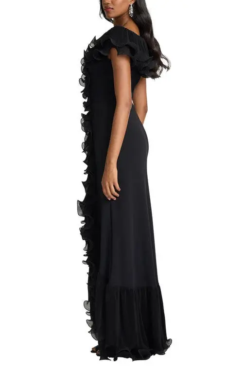 Tadashi Shoji Pleated Ruffle Gown