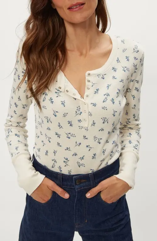 Michael Stars Floral Waffle Knit Henley - Chalk