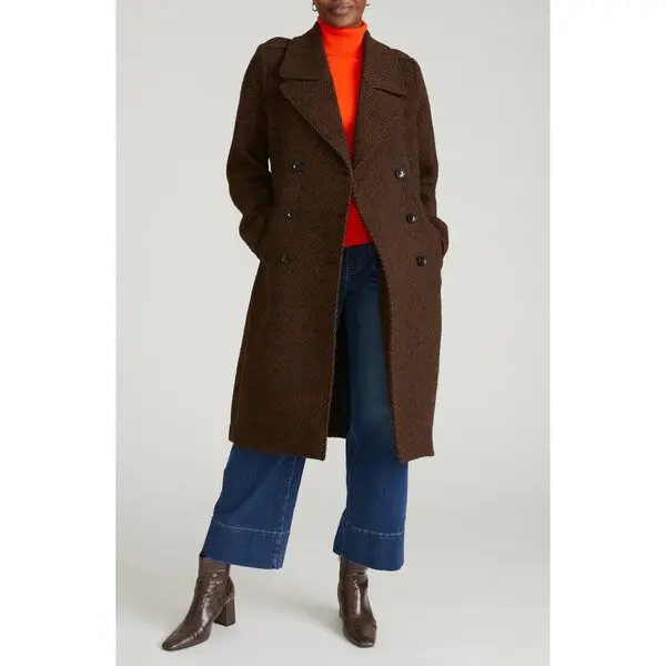 Universal Standard Callaghan Double Breasted Wool Blend Coat - Herringbone