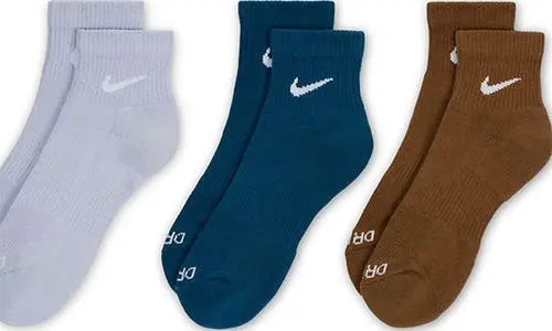 Nike Dri-fit Everyday Plus 3-pack Cushioned Training Ankle Socks - Blue Multi