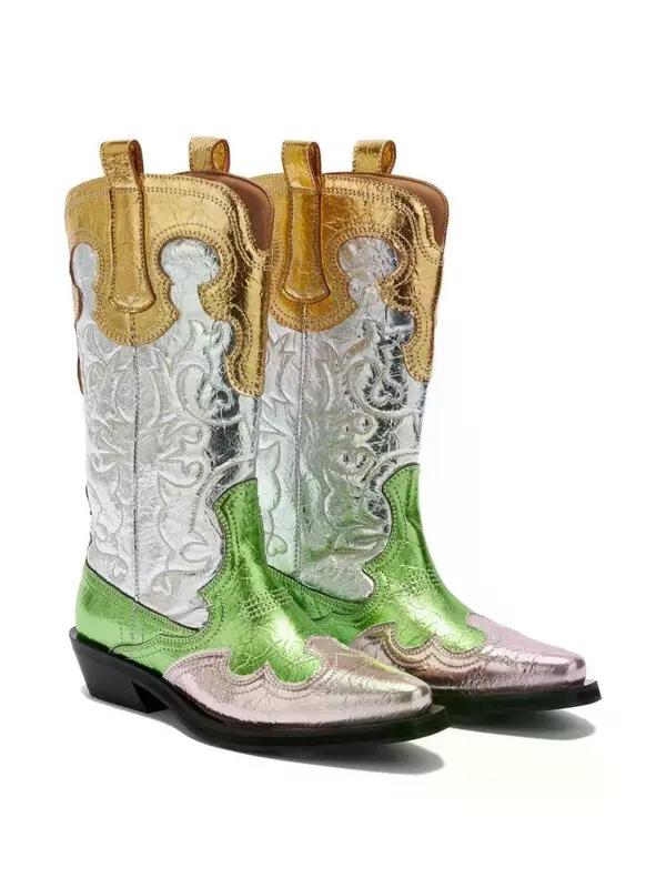 GANNI Metallic-finish Boots - Silver