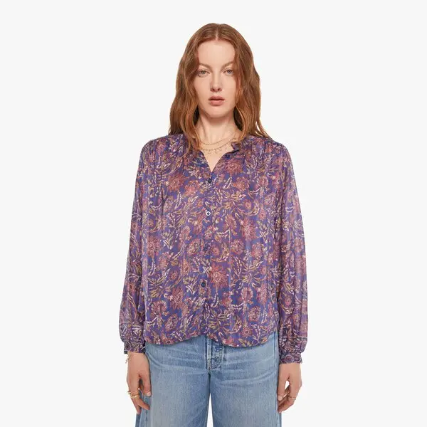 Natalie Martin Tolan Floral Print Balloon Sleeve Shirt - Blue