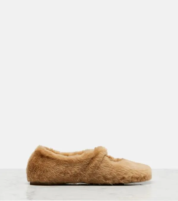 Loewe Pebble Soft Shearling Mary Jane Flats - Beige