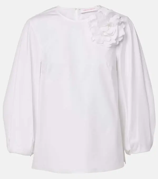 Carolina Herrera Floral Appliqué Cotton-blend Blouse - White