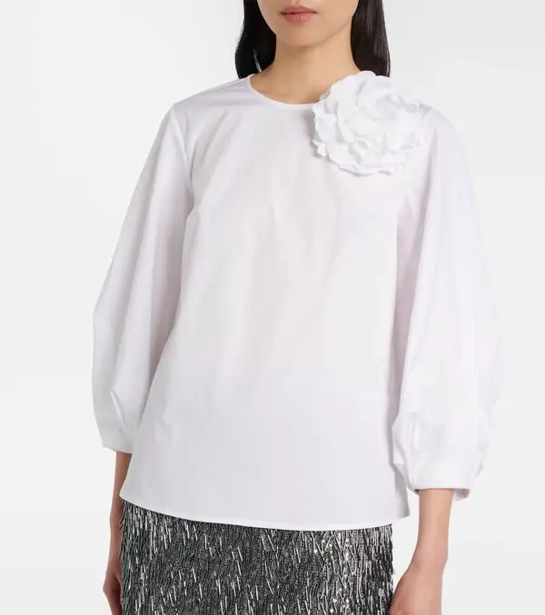 Carolina Herrera Floral Appliqué Cotton-blend Blouse - White