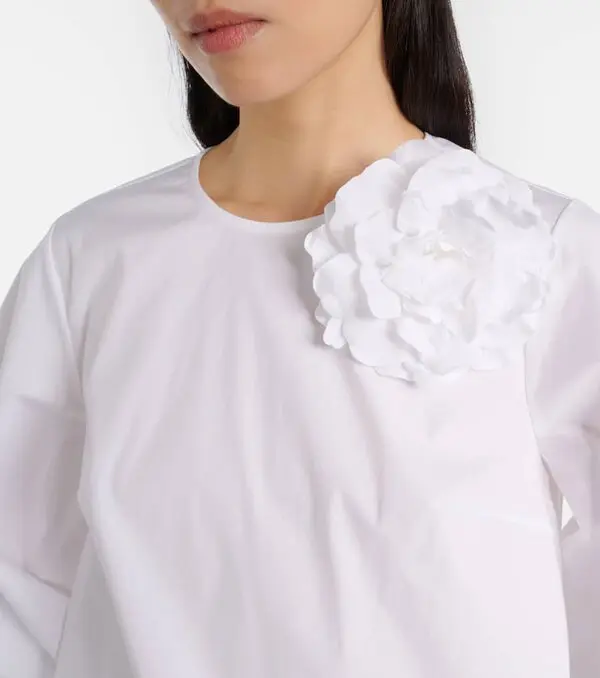 Carolina Herrera Floral Appliqué Cotton-blend Blouse - White
