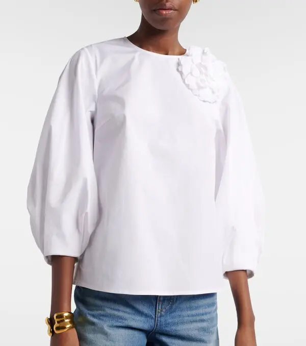 Carolina Herrera Floral Appliqué Cotton-blend Blouse