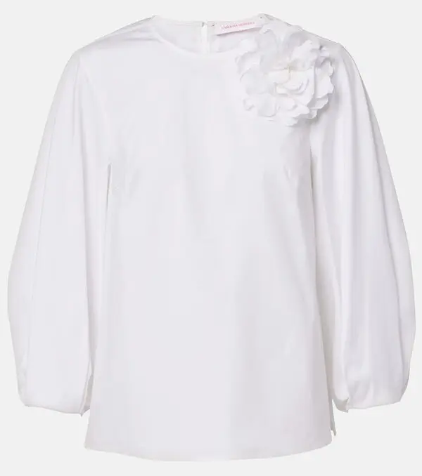 Carolina Herrera Floral Appliqué Cotton-blend Blouse - White