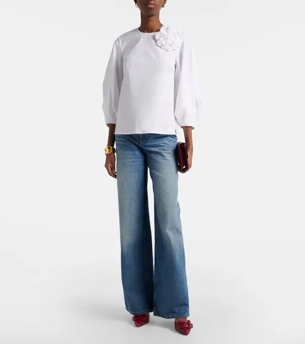 Carolina Herrera Floral Appliqué Cotton-blend Blouse