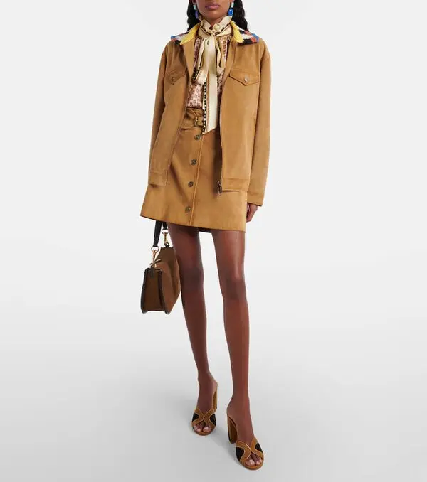 Etro Belted Suede Miniskirt - Beige