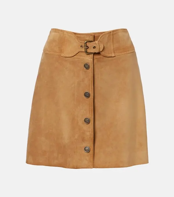Etro Belted Suede Miniskirt - Beige