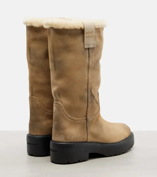 Miu Miu Shearling-lined Suede Knee-high Boots