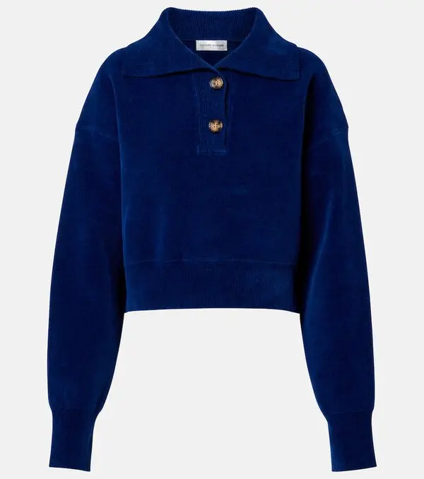 Victoria Beckham Cropped Cotton-blend Velvet Sweatshirt - Blue
