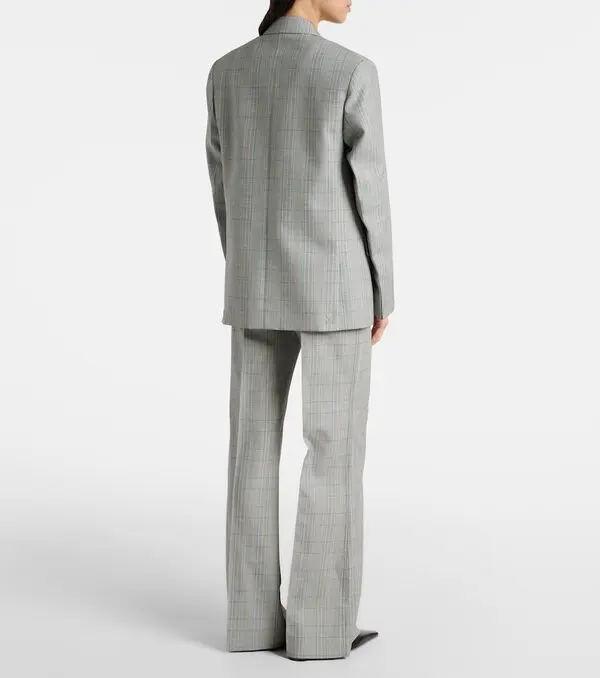Victoria Beckham Checked Virgin Wool Flared Pants - Grey