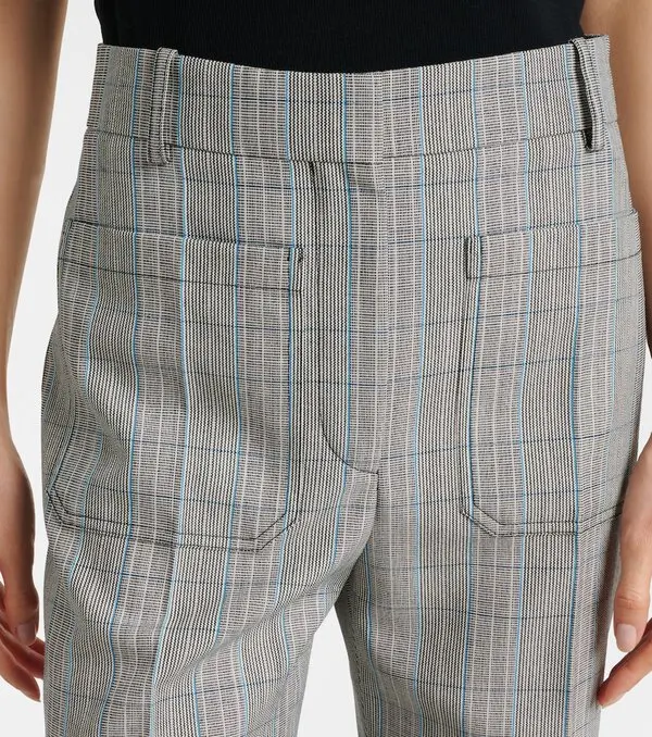 Victoria Beckham Checked Virgin Wool Flared Pants - Grey