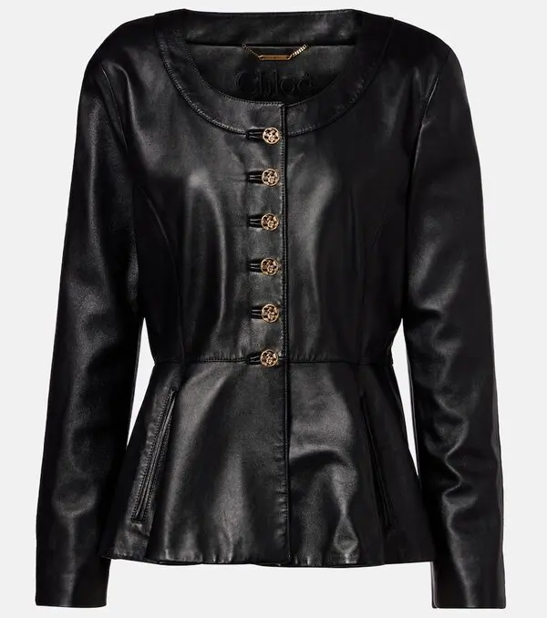 Chloé Peplum Leather Jacket - Black