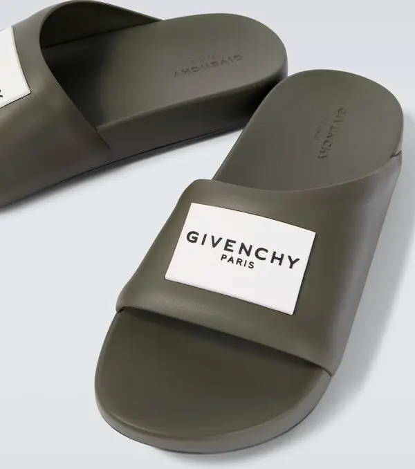 Givenchy Logo Pu Slides - Green