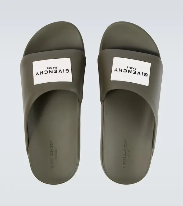 Givenchy Logo Pu Slides - Green