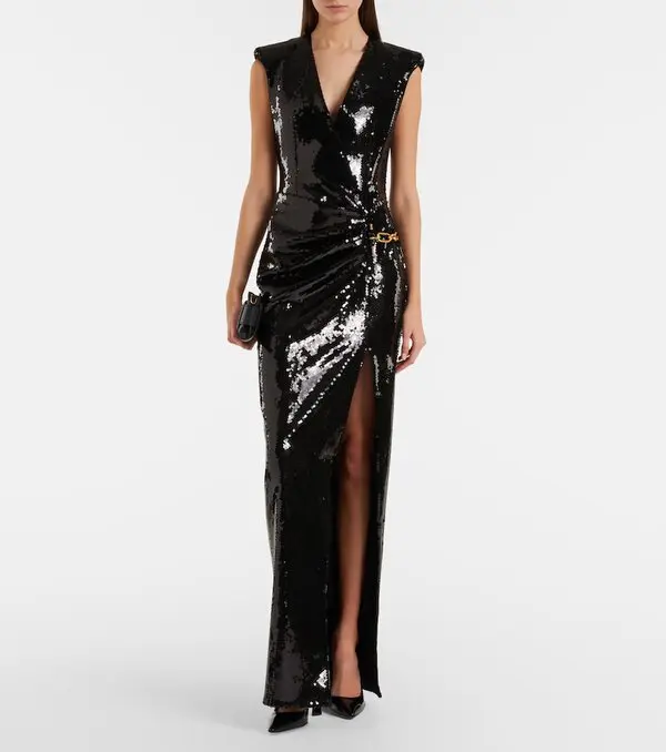 Balmain Chain-detail Sequined Gown
