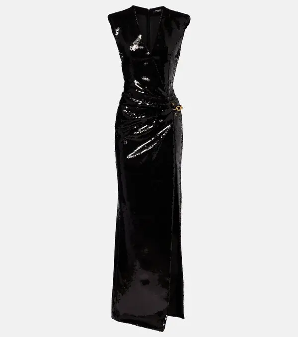 Balmain Chain-detail Sequined Gown - Black