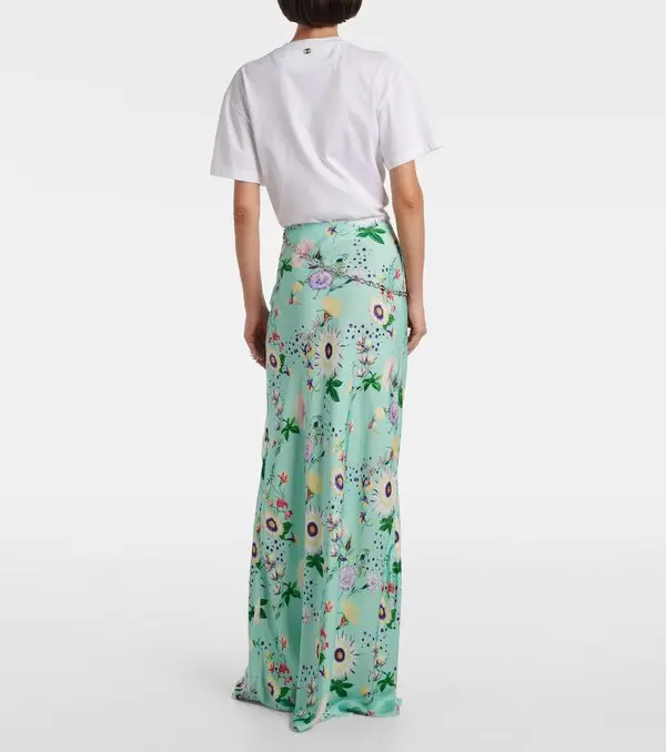 Rabanne Chain-detail Floral Satin Maxi Skirt - Multicoloured