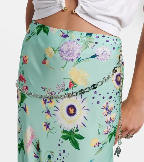 Rabanne Chain-detail Floral Satin Maxi Skirt - Multicoloured