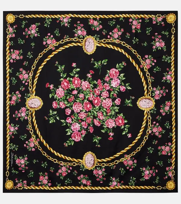 Dolce & Gabbana Floral Silk Scarf - Black