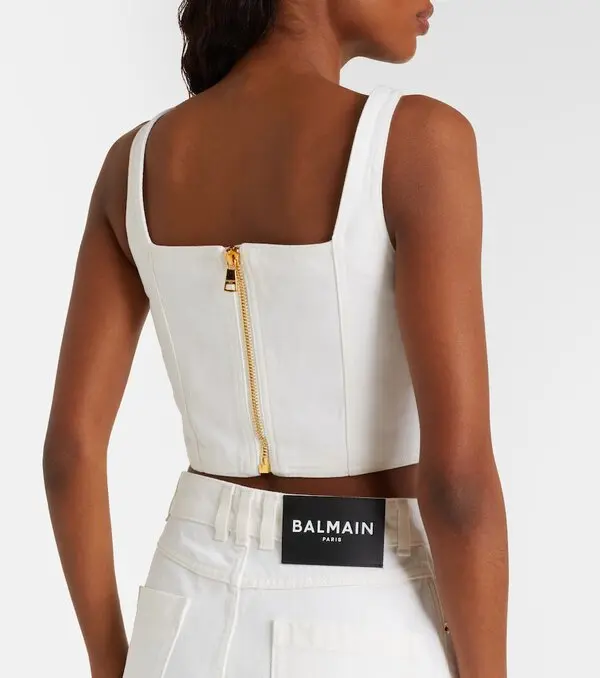 Balmain Denim Crop Top - White