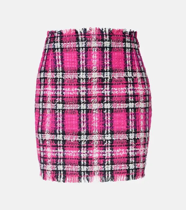Balmain Checked Tweed Miniskirt - Pink