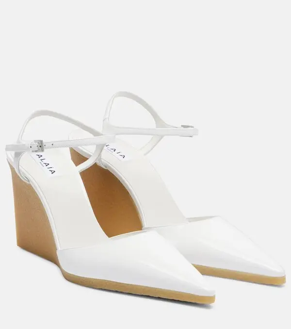 Alaïa 90 Patent Leather Wedge Slingback Pumps - White