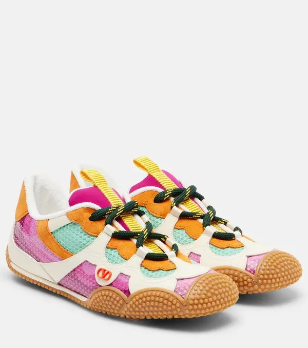 Valentino Garavani Amphibia Leather-trimmed Sneakers - Multicoloured