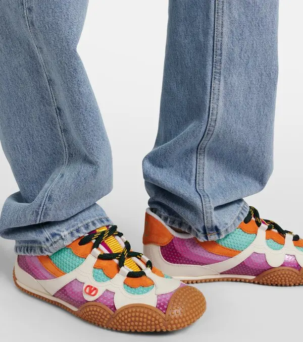 Valentino Garavani Amphibia Leather-trimmed Sneakers - Multicoloured