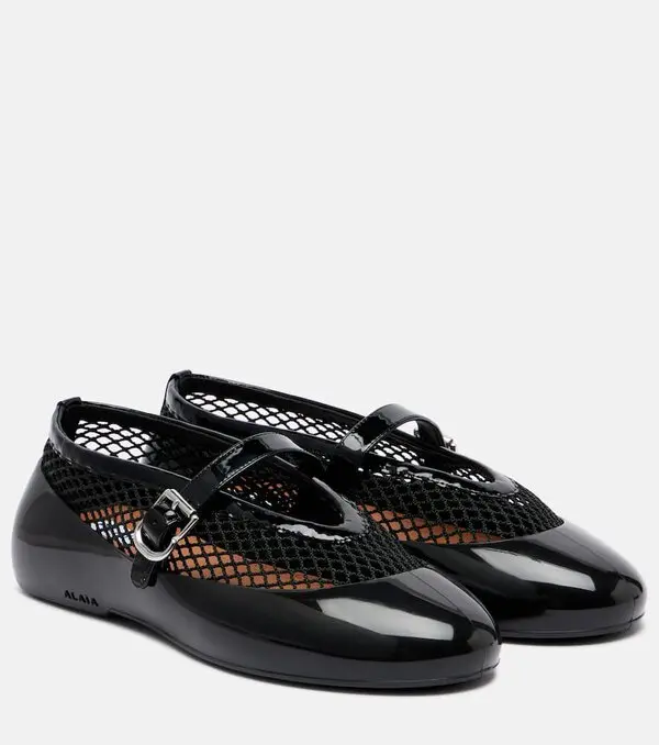 Alaïa Leather-trimmed Fishnet Ballet Flats - Black