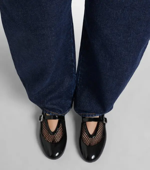 Alaïa Leather-trimmed Fishnet Ballet Flats - Black