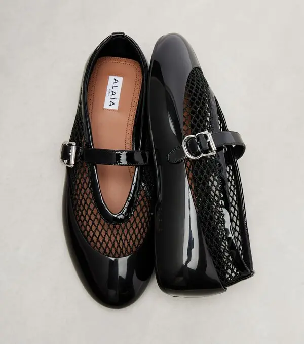 Alaïa Leather-trimmed Fishnet Ballet Flats - Black