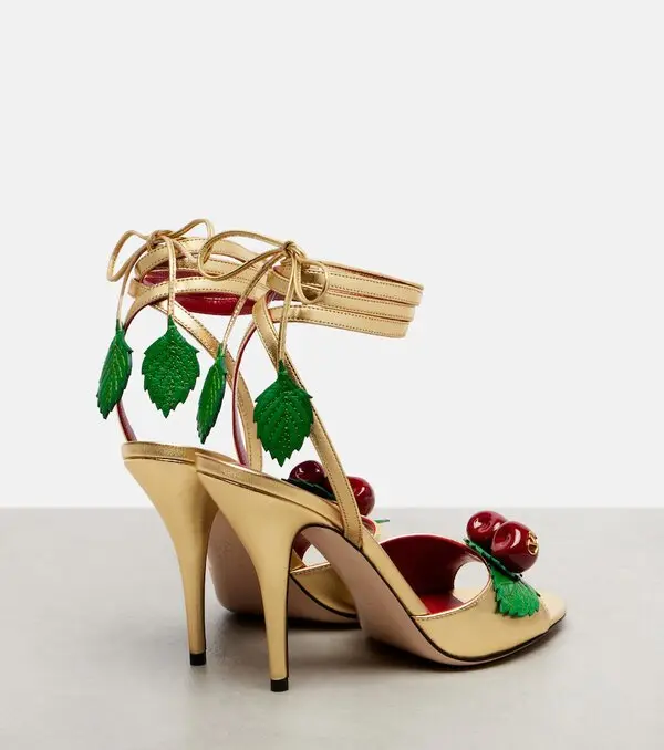 Valentino Garavani Cherryfic Metallic Leather Sandals - Gold