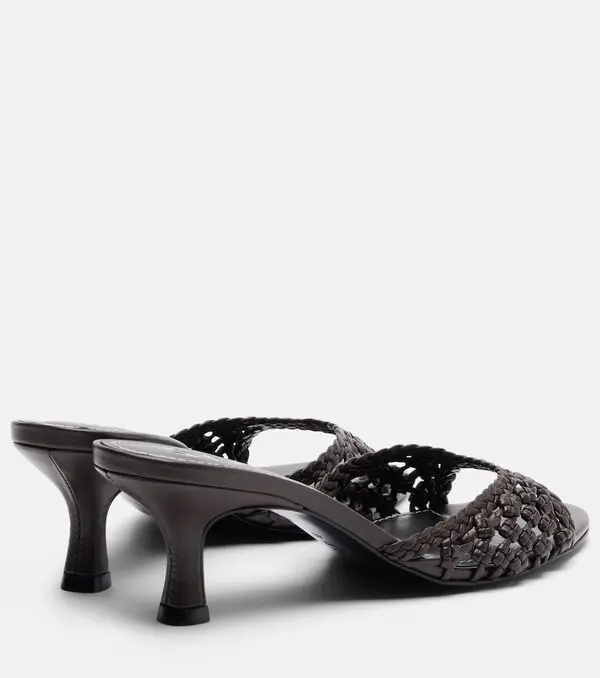 Staud Brigitte Woven Leather Mules - Brown
