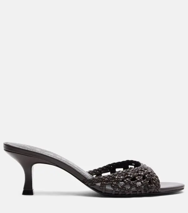 Staud Brigitte Woven Leather Mules - Brown