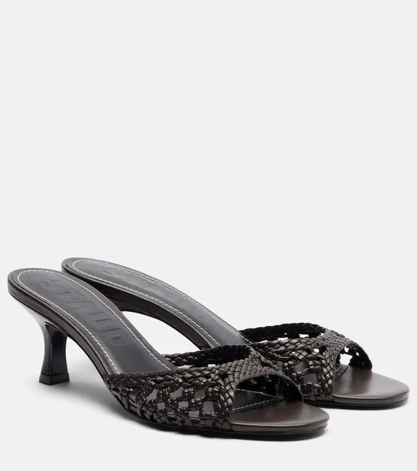 Staud Brigitte Woven Leather Mules - Brown