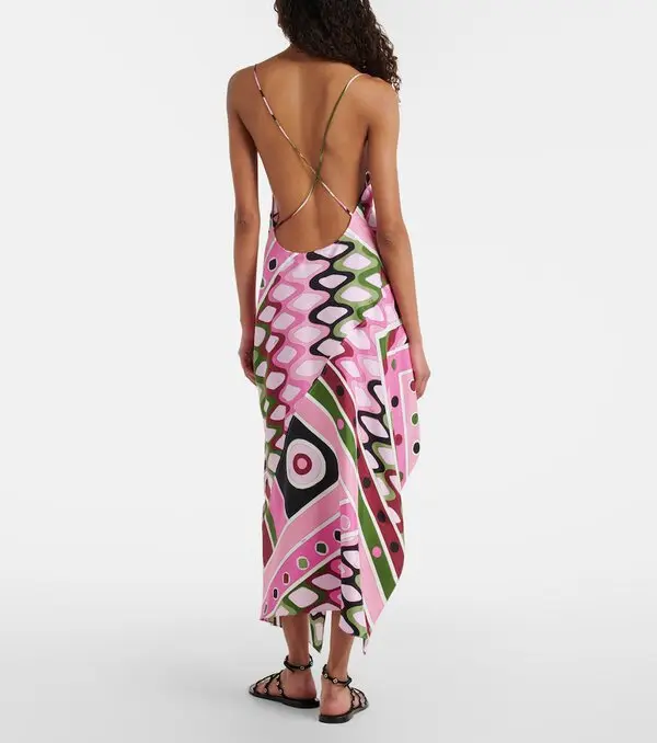Emilio Pucci Vivara Silk Satin Midi Dress
