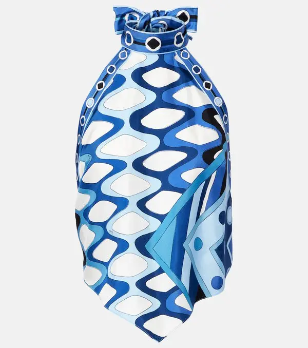 Emilio Pucci Vivara Cropped Silk Top - Blue