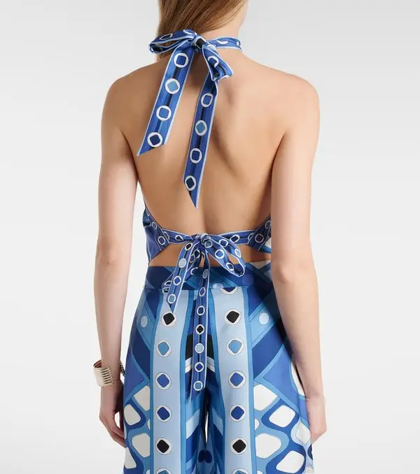 Emilio Pucci Vivara Cropped Silk Top - Blue