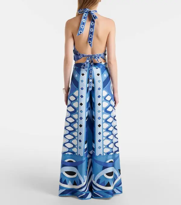 Emilio Pucci Vivara High-rise Silk Wide-leg Pants - Blue
