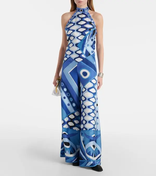 Emilio Pucci Vivara High-rise Silk Wide-leg Pants - Blue
