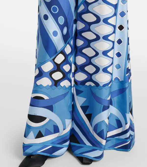 Emilio Pucci Vivara High-rise Silk Wide-leg Pants - Blue