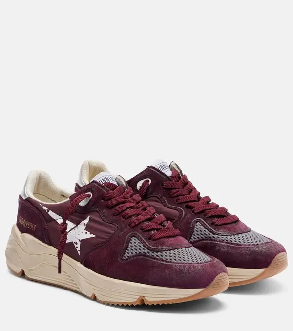 Golden Goose Running Suede-trimmed Sneakers - Burgundy